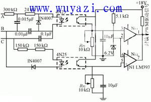 Three-phase three-wire power supply phase loss protection circuit ...